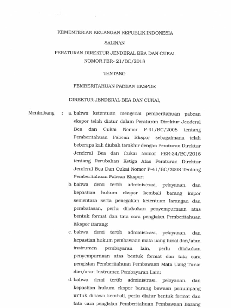 Form PEB Dan Petunjuk Pengisian Tahun 2018 | PDF