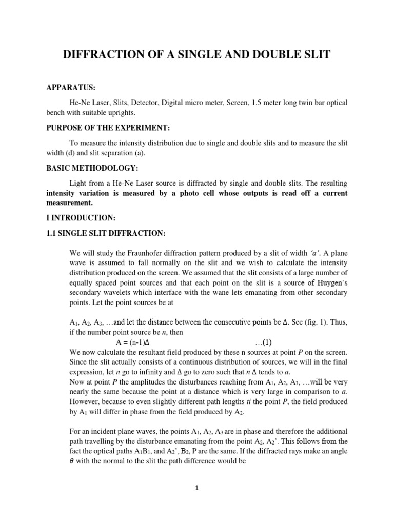 Single Double Slit Diffraction | PDF