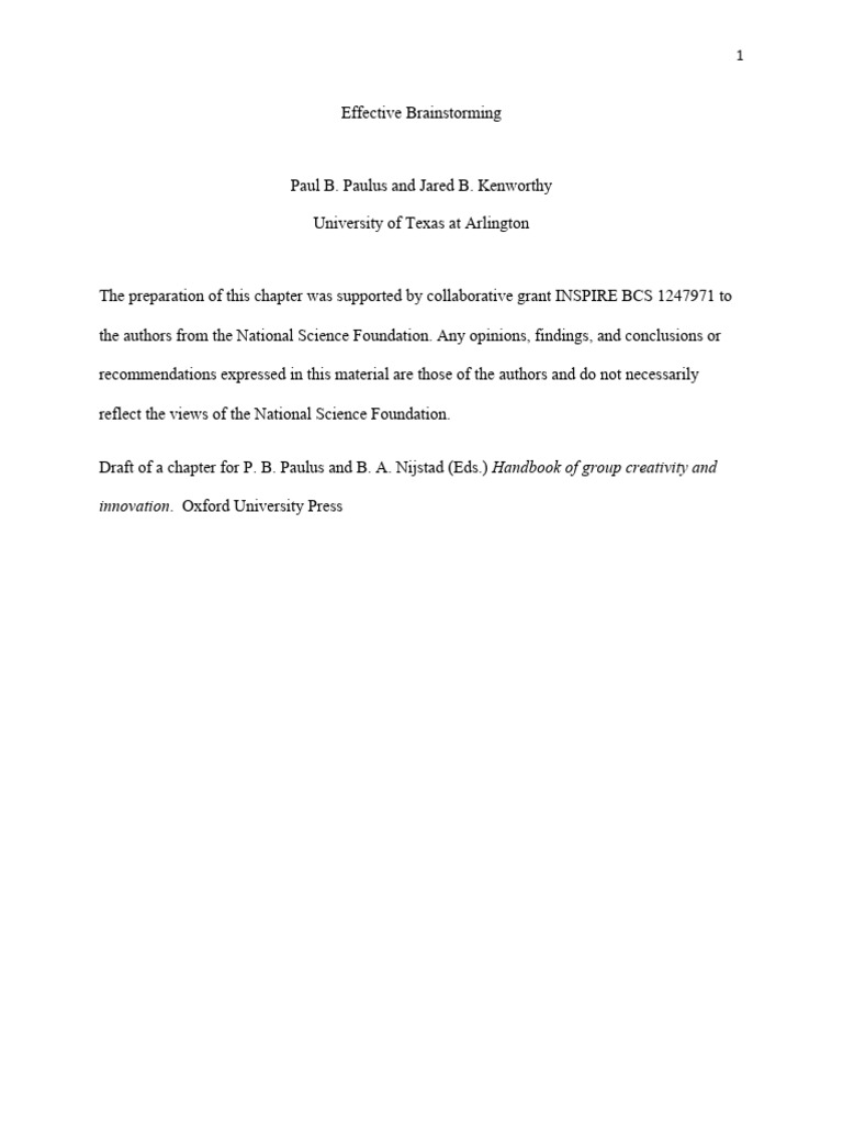 Paul Us Ken Worthy Effective Brainstorming | PDF