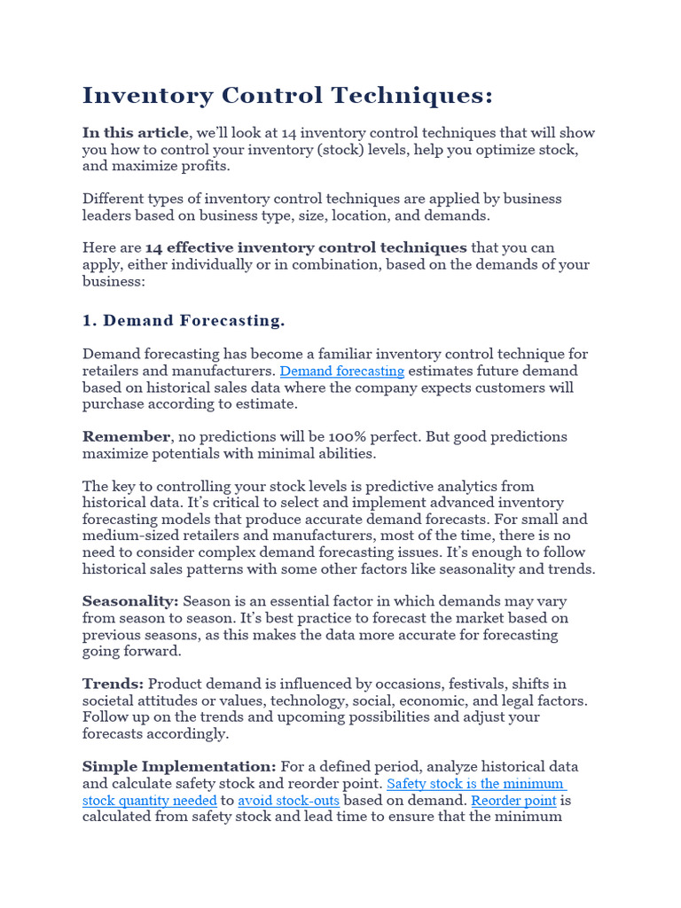 Inventory Control Techniques | PDF