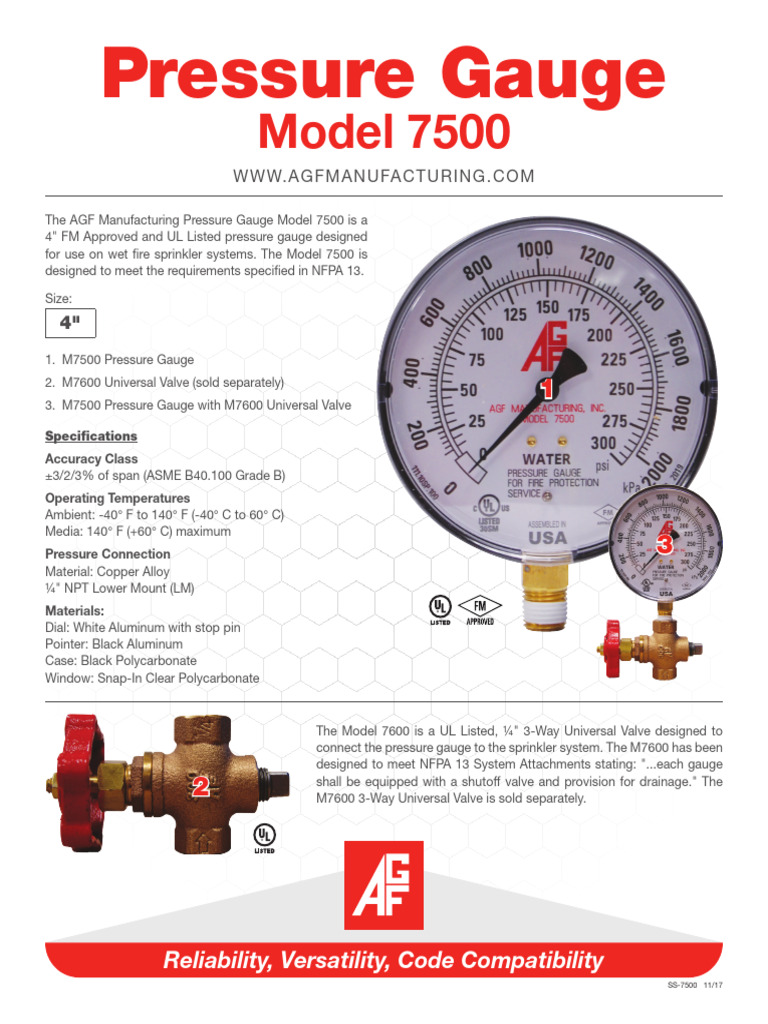 AGF Model 7500 Pressure Gauge Overview | PDF