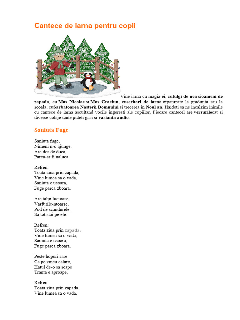 Cantece de Iarna Pentru Copii | PDF
