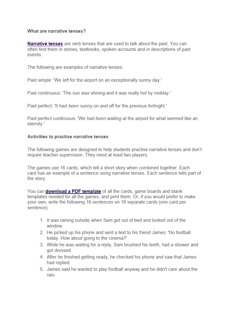 Narrative Tenses Lesson Ideas | PDF