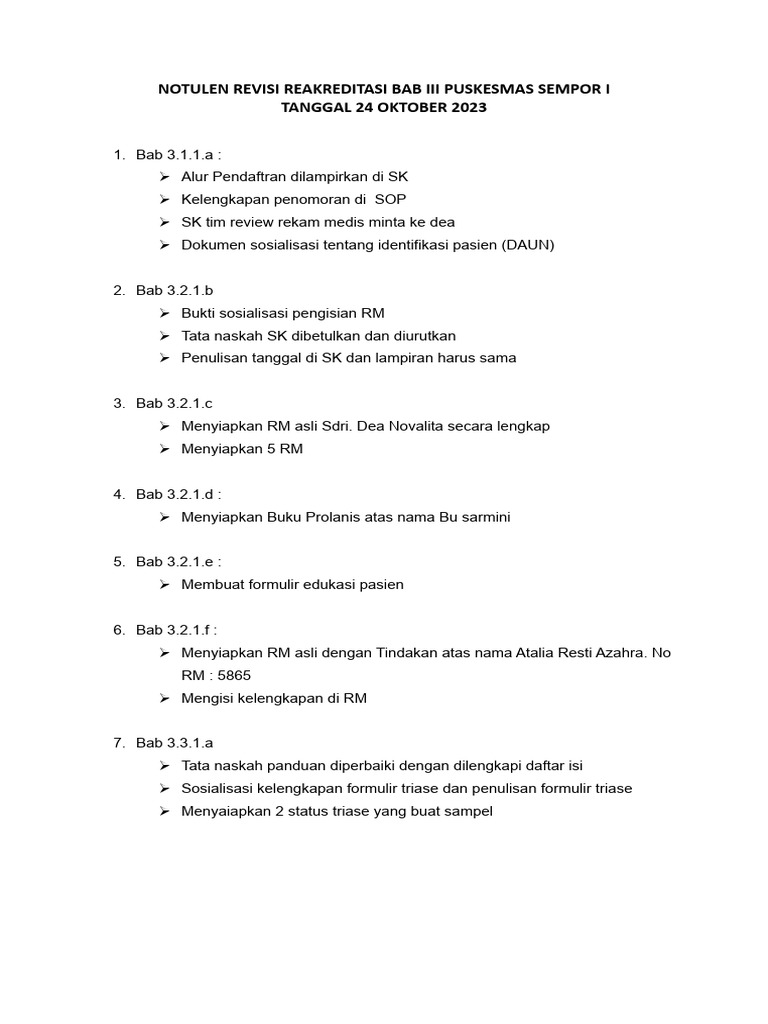Notulen Revisi Reakreditasi Bab Iii Puskesmas Sempor I | PDF