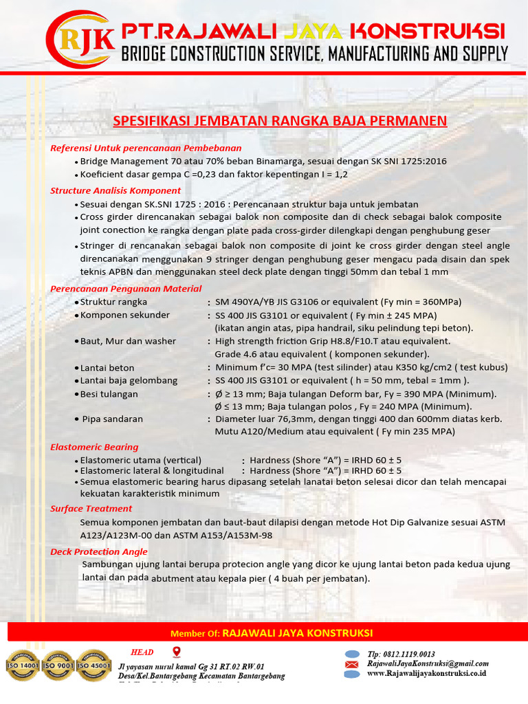 Spesifikasi Jembatan Rangka Baja Permanen c70 | PDF | Teknologi & Rekayasa