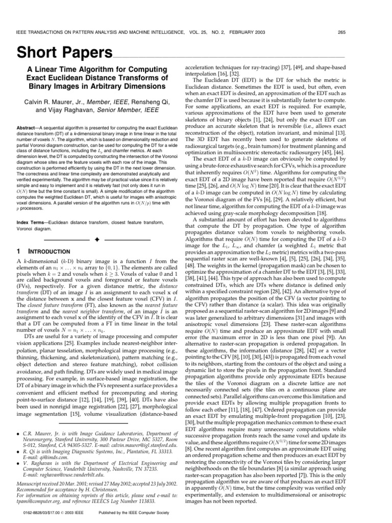 A Linear Time Algorithm For Computing Exact Euclidean Distance ... A Linear Time Algorithm For Computing Exact Euclidean Distance ...