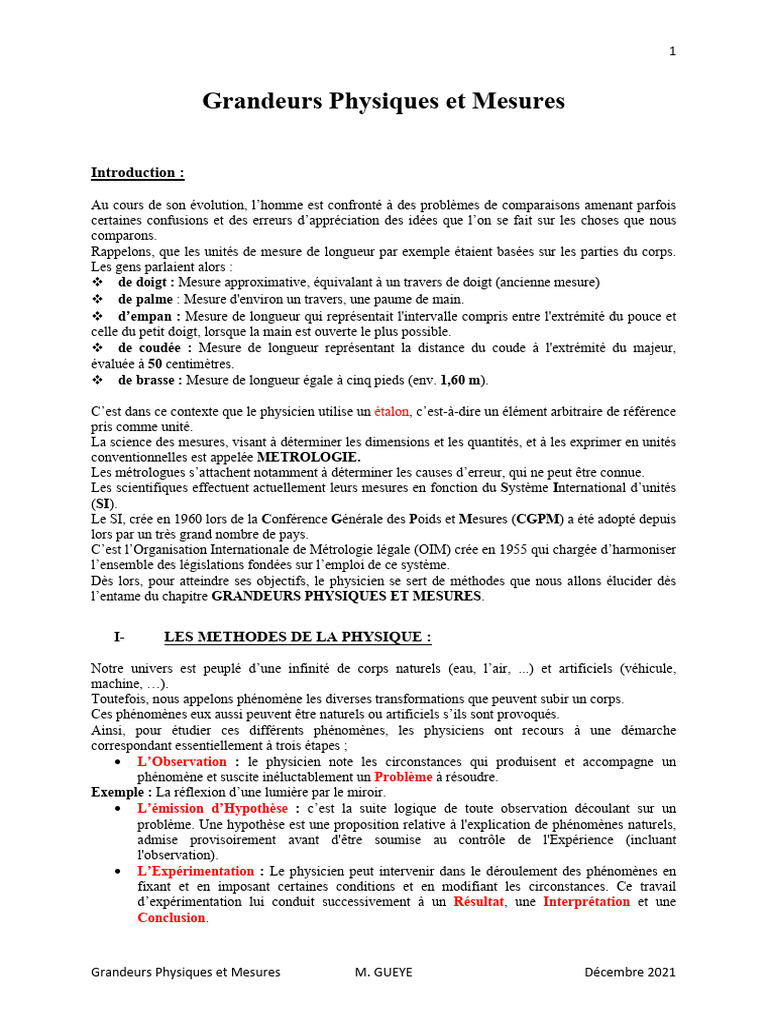 Grandeurs Physiques Et Mesures | PDF