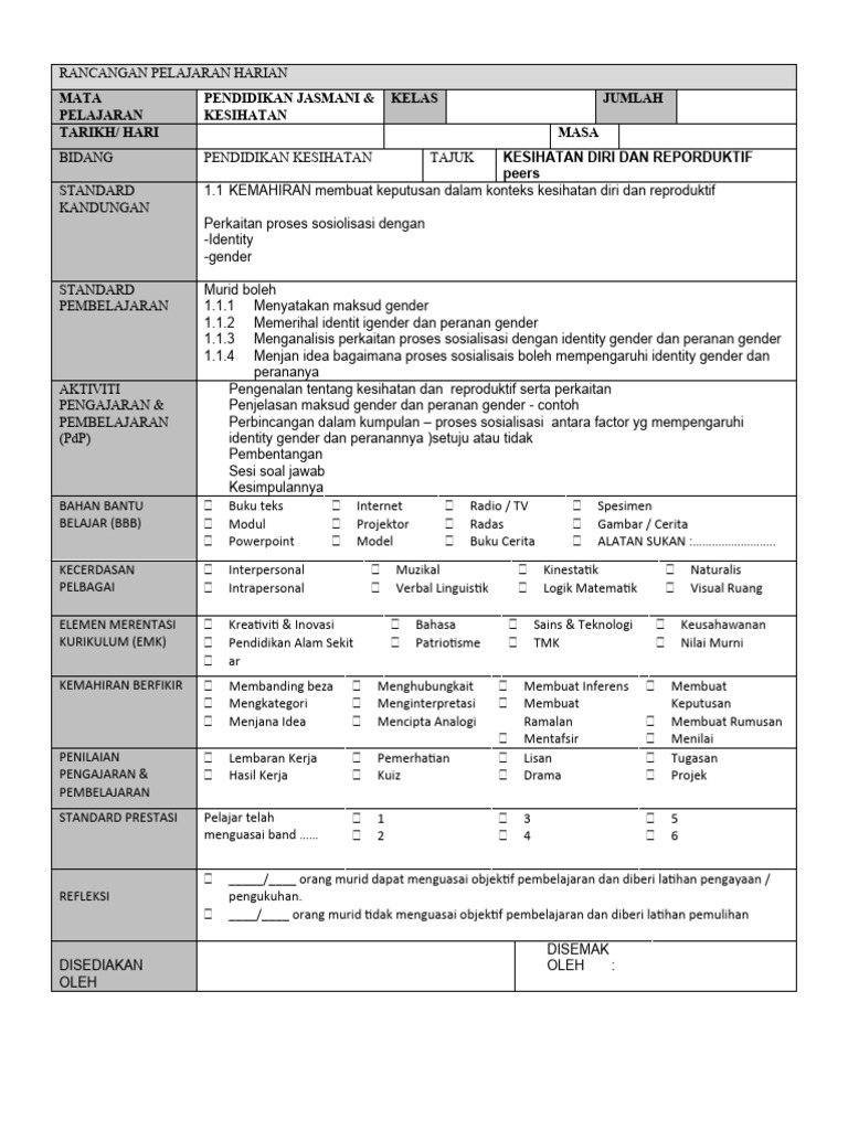 RPH PJK TINGKATAN 3 KESIHATAN | PDF