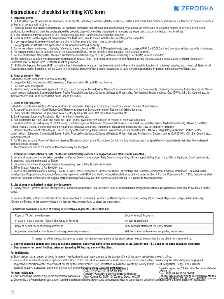 Instructions / Checklist For Filling KYC Form | PDF