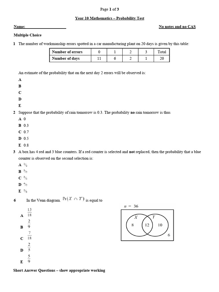 2020 Modified Probability Test For Revision | PDF | Probability ...