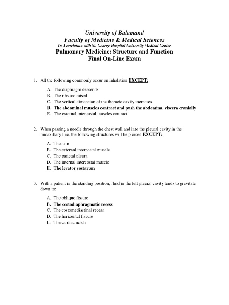 Pulmo Exam KEY | PDF