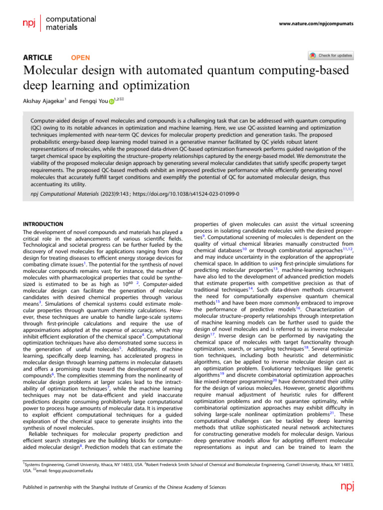 Molecular Design With Automated Quantum Computing-Based Deep Learning and Optimization | PDF
