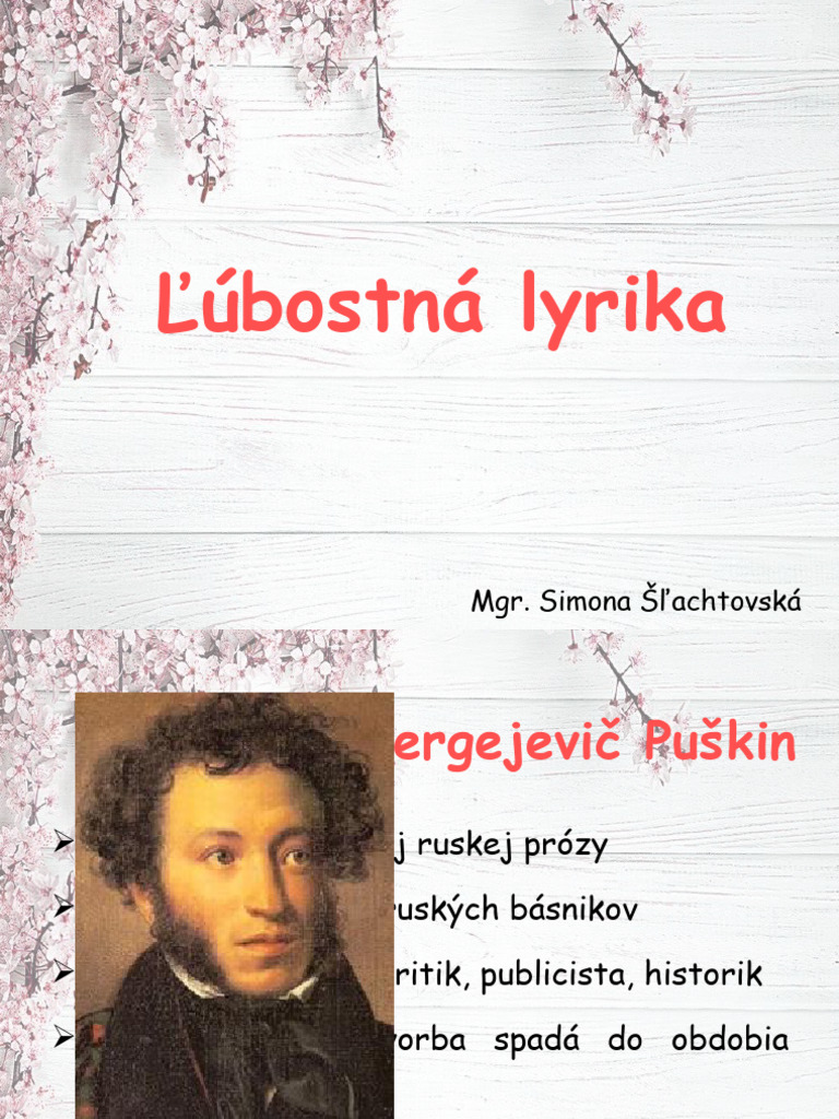 Ä ÃºbostnÃ¡ Lyrika - PuÅ¡kin, PetÃ Fi | PDF