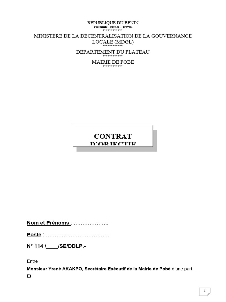 Contrat D'objectifs - Formulaire | PDF