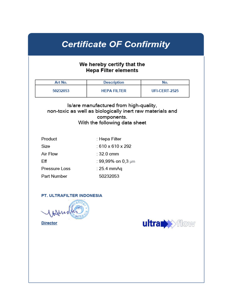 COC Hepa Filter 610 X 610 X 292 (CIHERANG) | PDF