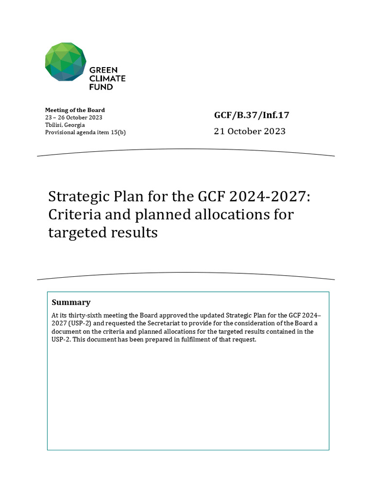 15b Strategic Plan GCF 2024 2027 Criteria and Planned Allocations ...