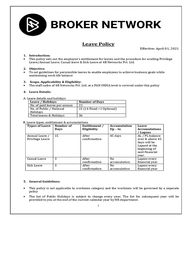 Leave Policy | PDF