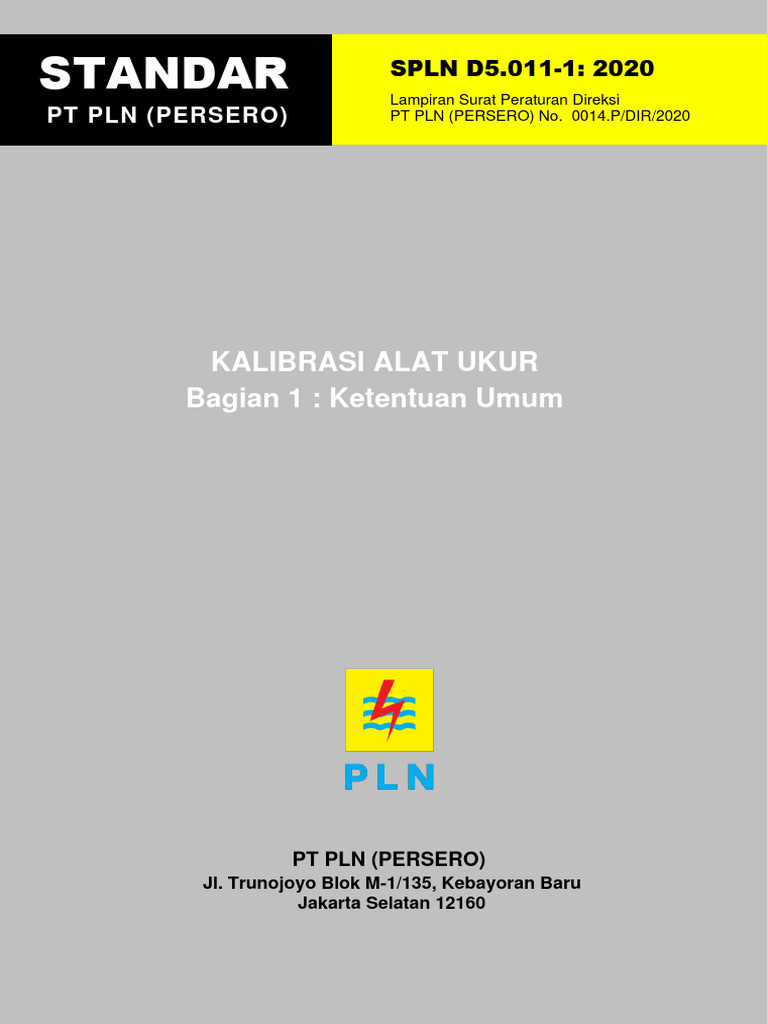 SPLN D5.011-1 - 2020 Kalibrasi Alat Ukur | PDF