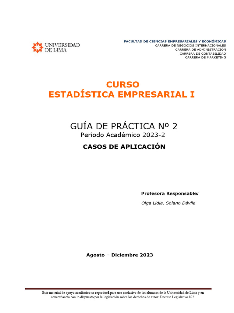 EE1 - Segunda Guía de Trabajo - 2023 - 2 | PDF