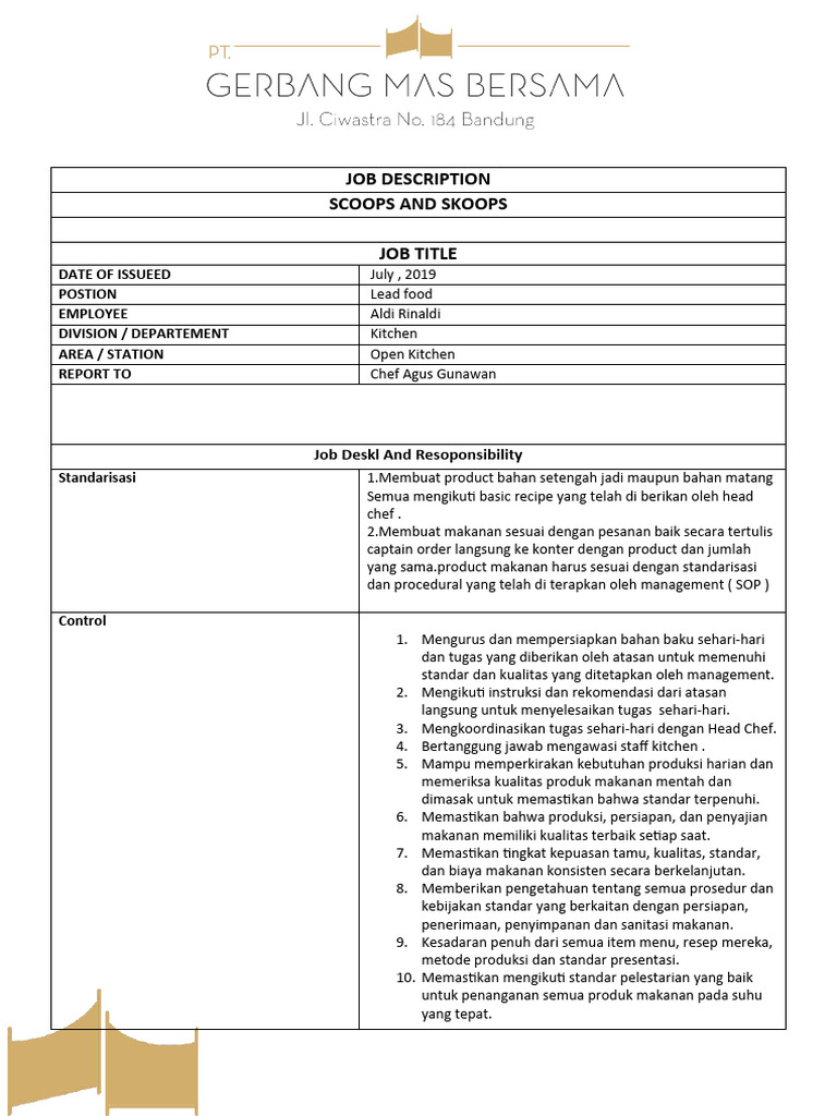 Job Desk Kitchen | PDF