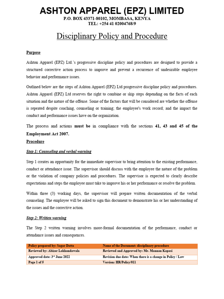 No. 011 - AS Disciplinary Policy and Procedure - 2022 | PDF