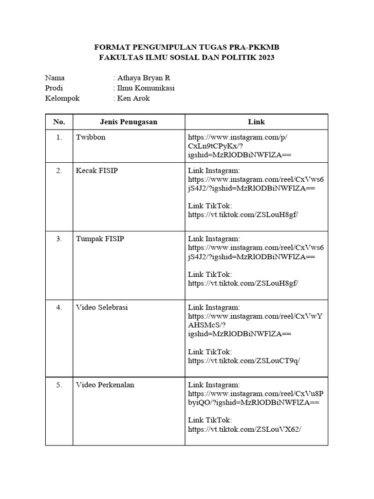 Template Format Pengumpulan Tugas Pra-Pkkmb | PDF