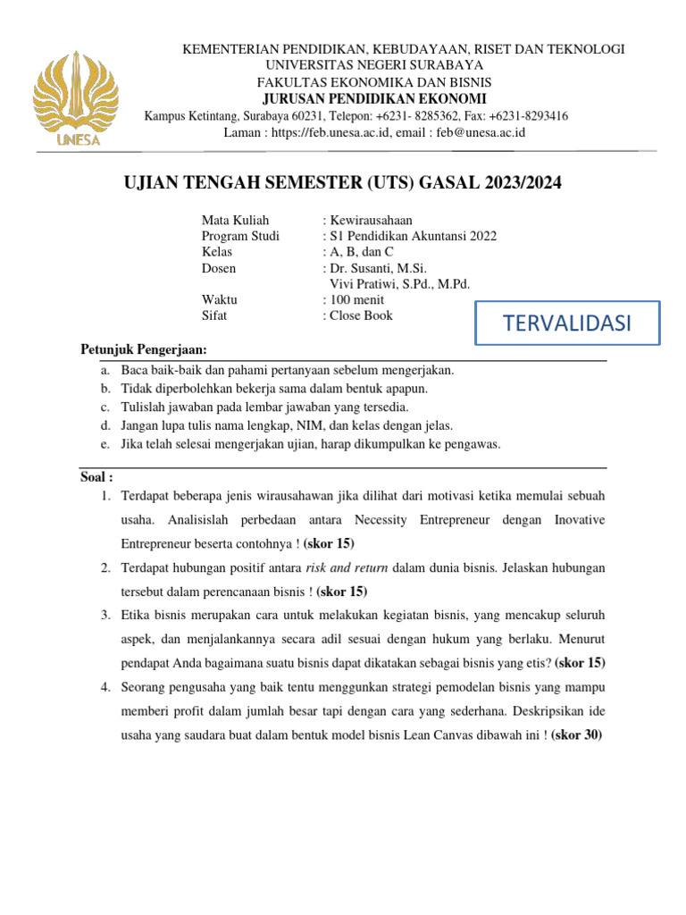 UTS KWU 2023 Kelas Reguler | PDF | Karier & Perkembangan | Bisnis