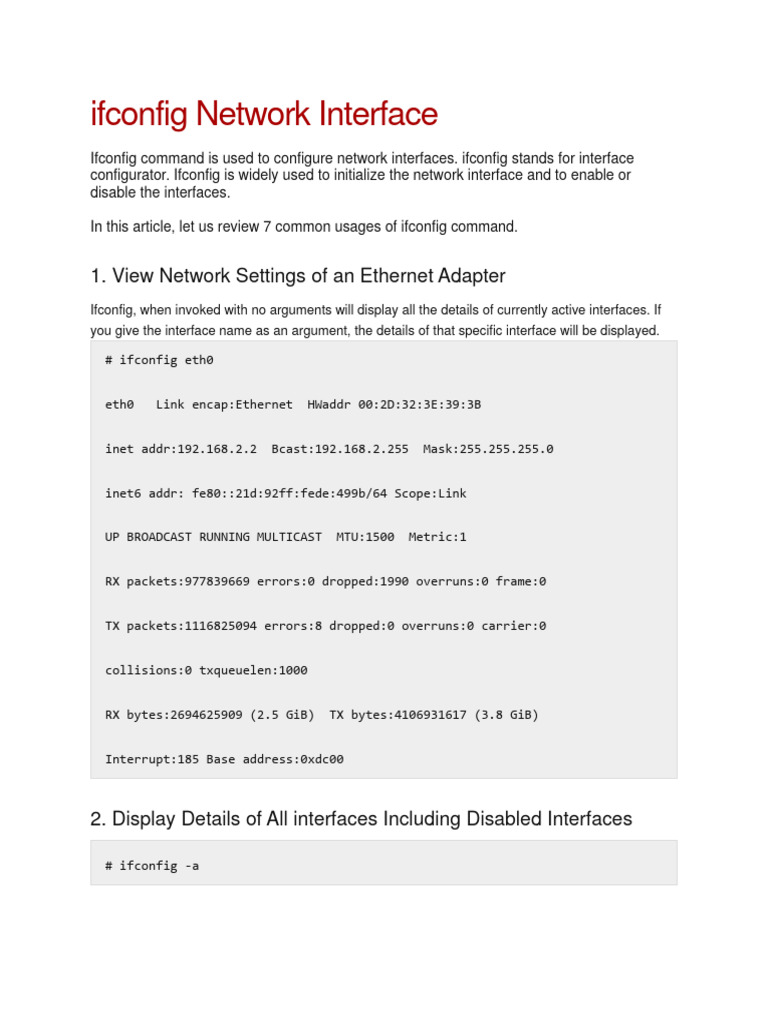 Ifconfig Network Interface | PDF | Ip Address | Computer Network