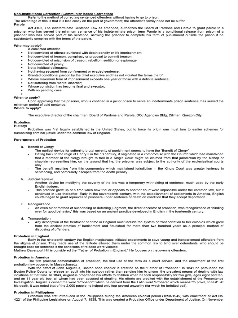 Non Institutional Correction Review | PDF | Pardon | Probation Non Institutional Correction Review | PDF | Pardon | Probation