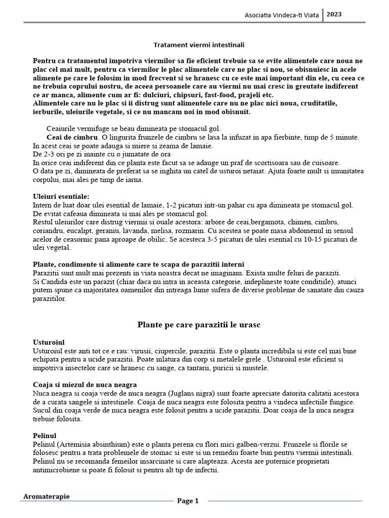 Tratament Viermi Intestinali | PDF