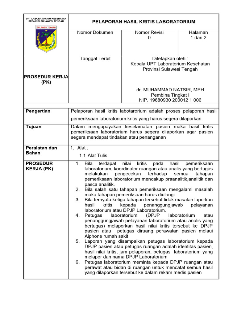 SPO Pelaporan Hasil Kritis | PDF
