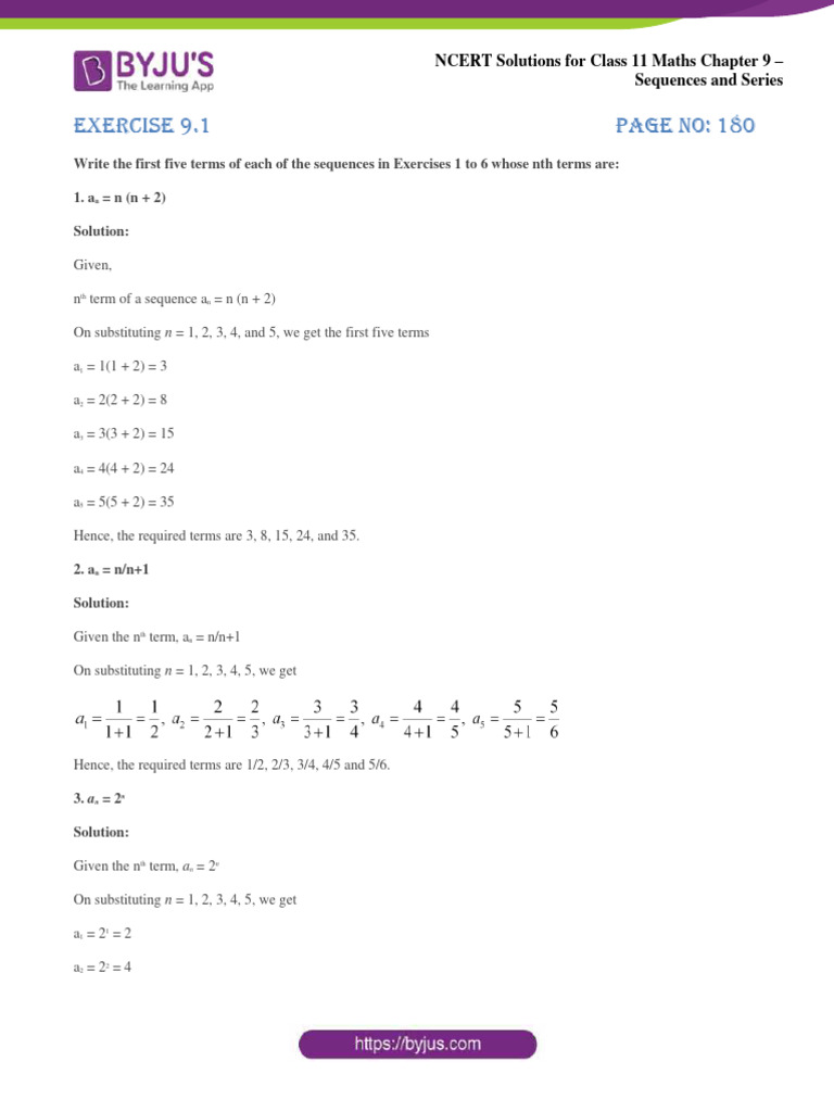 NCERT Solutions For Class 11 Maths Chapter 9 Sequences and Series | PDF