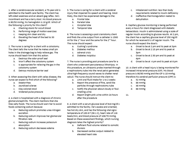 Medical Surgical Nursing Practice Question (Comprehensive) | PDF