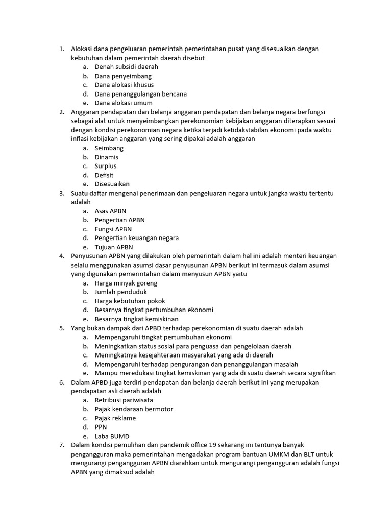 Soal APBN | PDF | Bisnis