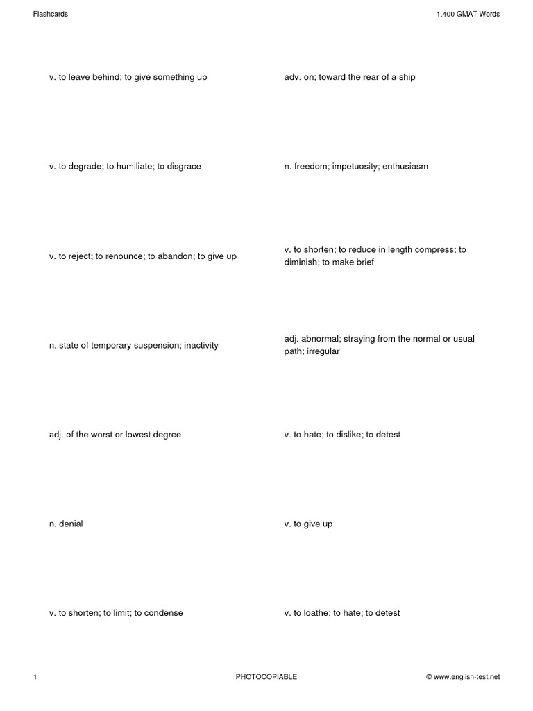 1400 GMAT Vocabulary Flashcards | PDF | Defamation