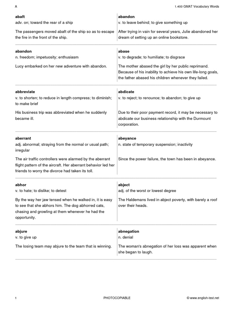 1400 Gmat Vocabulary Words | PDF