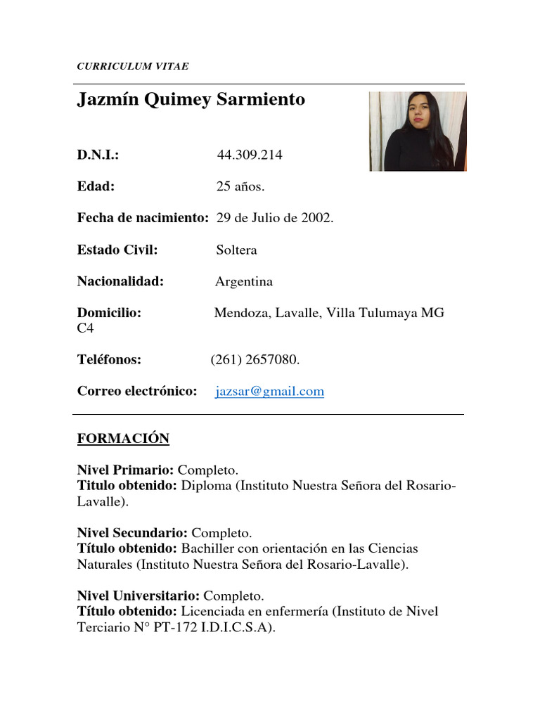 Curriculum Vitae Sarmiento Jazmín | PDF | Ciencia y matemáticas