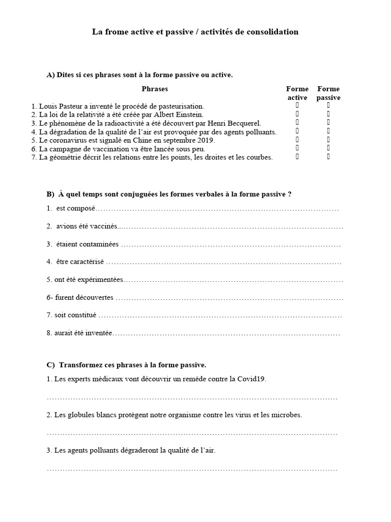 Formes actives et passives en français | PDF