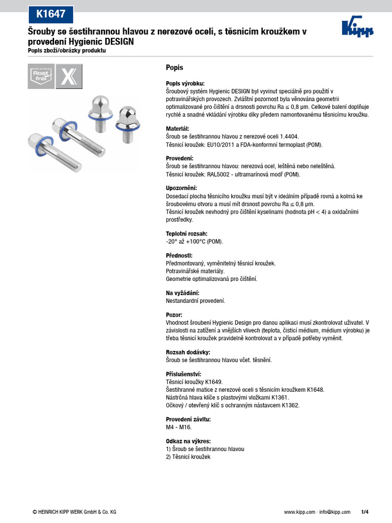 k1647 Datasheet 24226 Rouby Se Estihrannou Hlavou Z Nerezov Oceli S T Snic M Krou Kem V Proveden ...