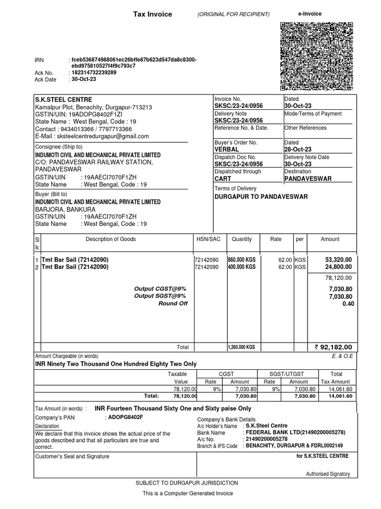 Indumoti Pandaveswar 0956 | PDF | Invoice | Signature