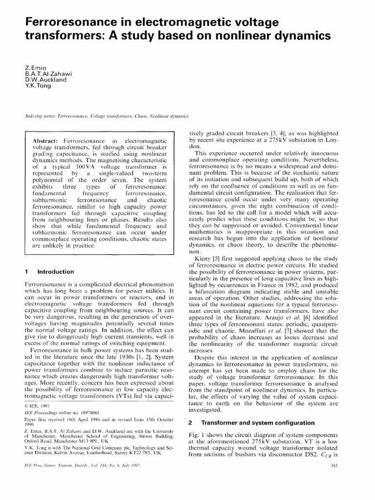Ferroresonance in Electromagnetic Voltage Transformers A Study Based On ...