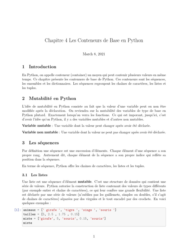 Chapitre 4 Les Conteneurs de Base en Python | PDF | Méthodes et références pédagogiques