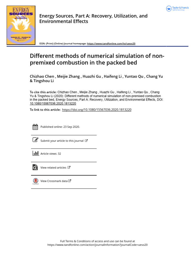Chizhao Chen 2020 Different Methods of Numerical Simulation of Non Premixed Combustion in The ...