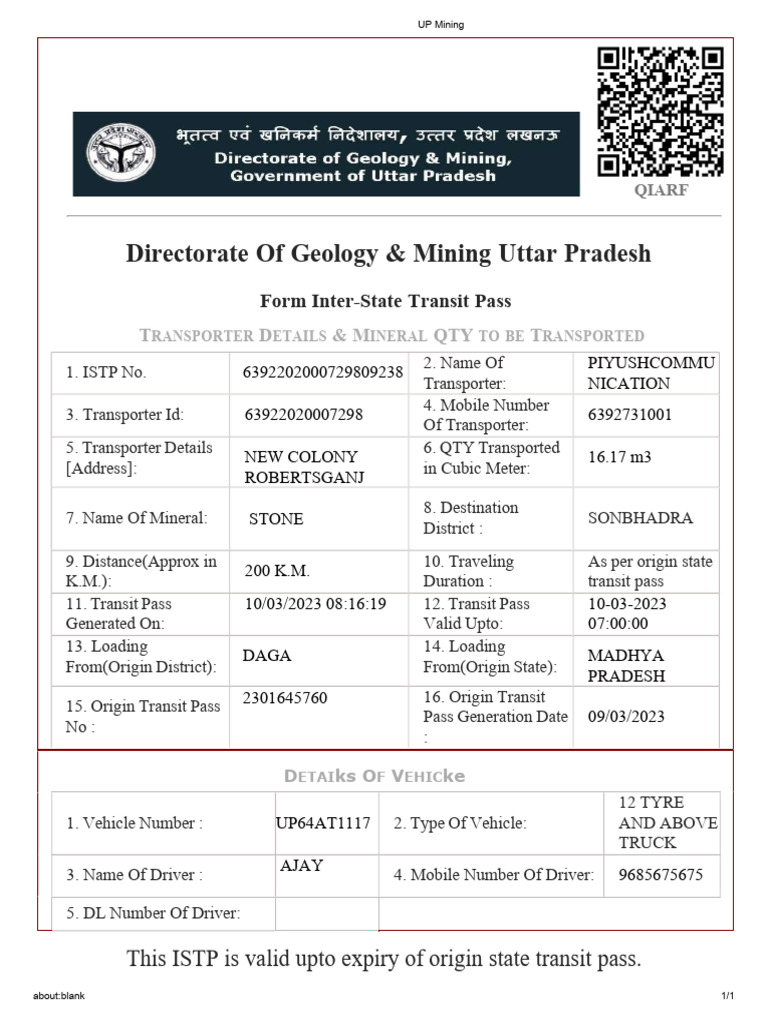 UP Stone Transport Transit Pass | PDF