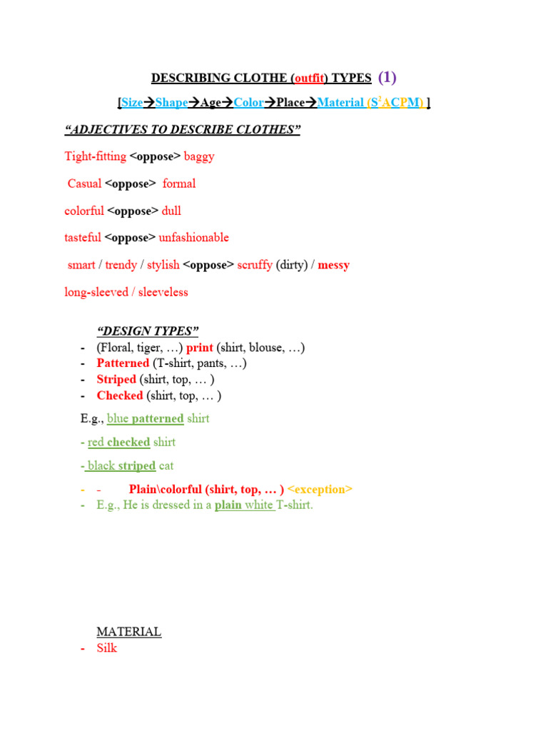 Describing Clothes | PDF