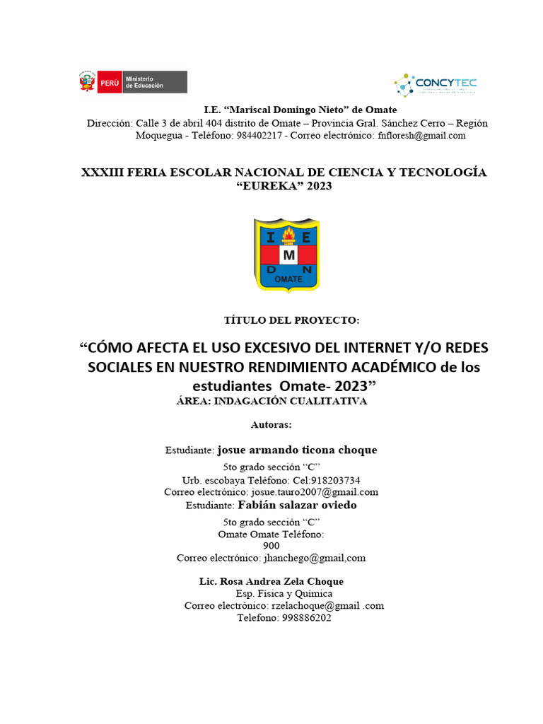 Informe de Investigación Fencyt-2023 | PDF