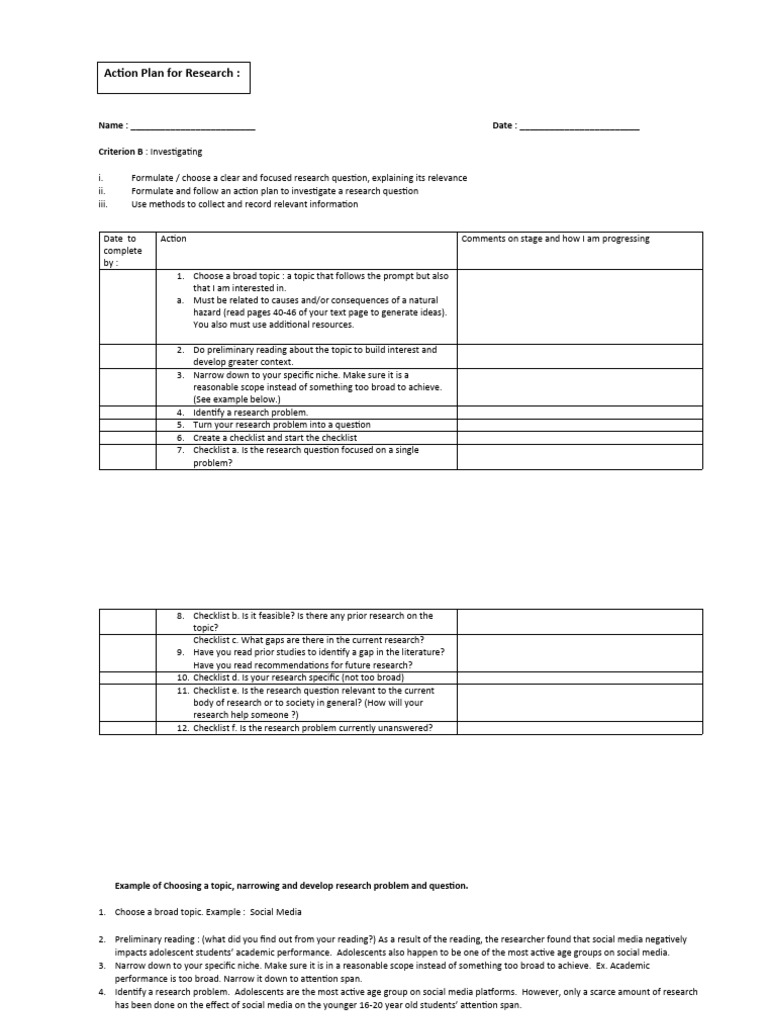 Criterion B Investigating Writing An Action Plan For Research | PDF ...