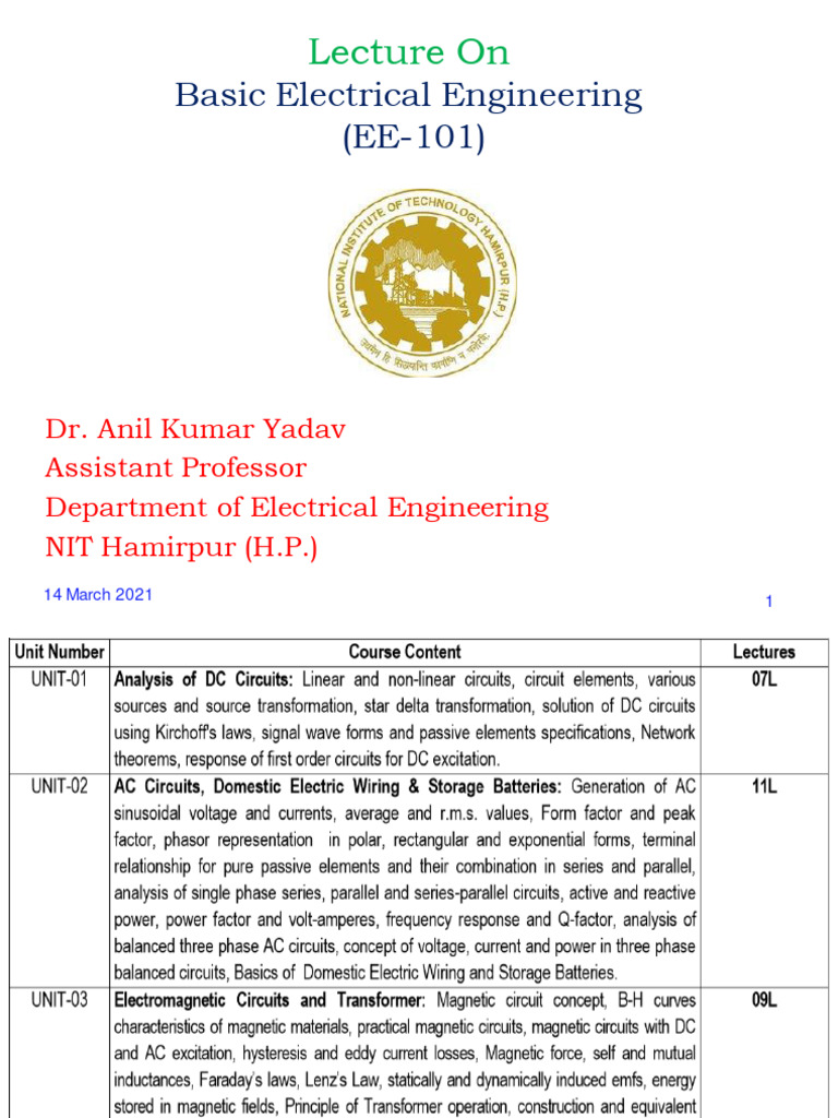 Basic Electrical Egineering UNIT 1 | PDF