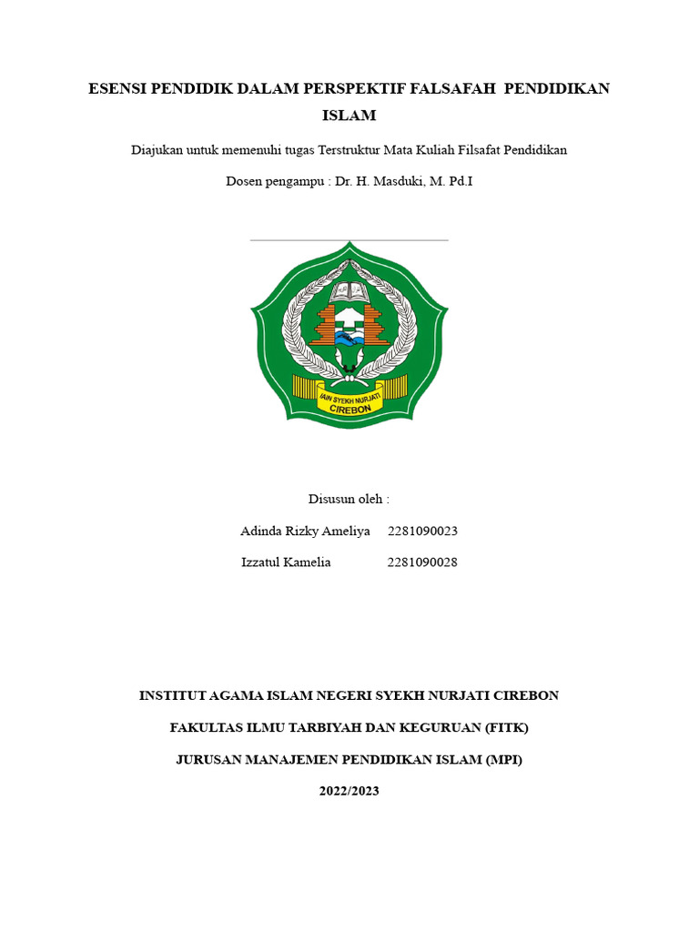 Esensi Pendidik Dalam Perspektif Falsafah Pendidikan Islam | PDF