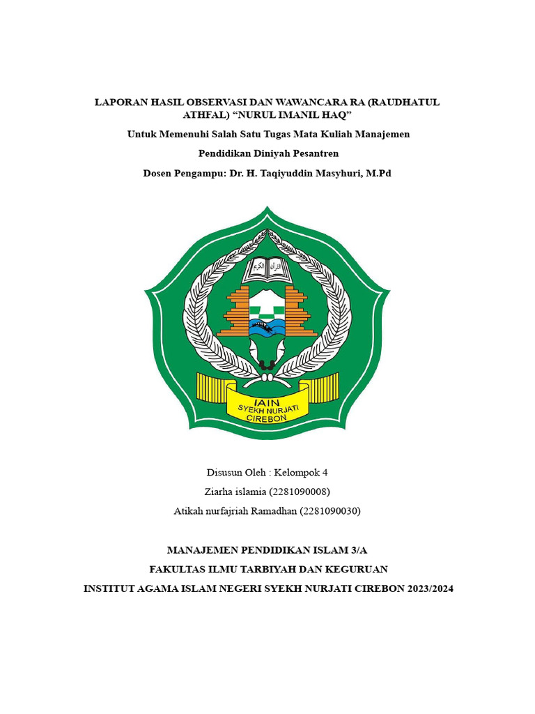 LAPORAN HASIL OBSERVASI DAN WAWANCARA RA Kelompok 4 Yara Tika-1 | PDF | Karier & Perkembangan ...